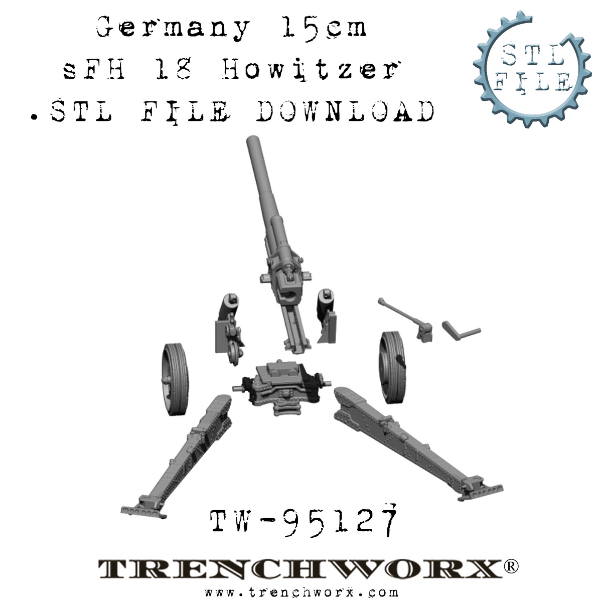 German 15cm sFH 18 Howitzer and Crew .STL Download – Trenchworx