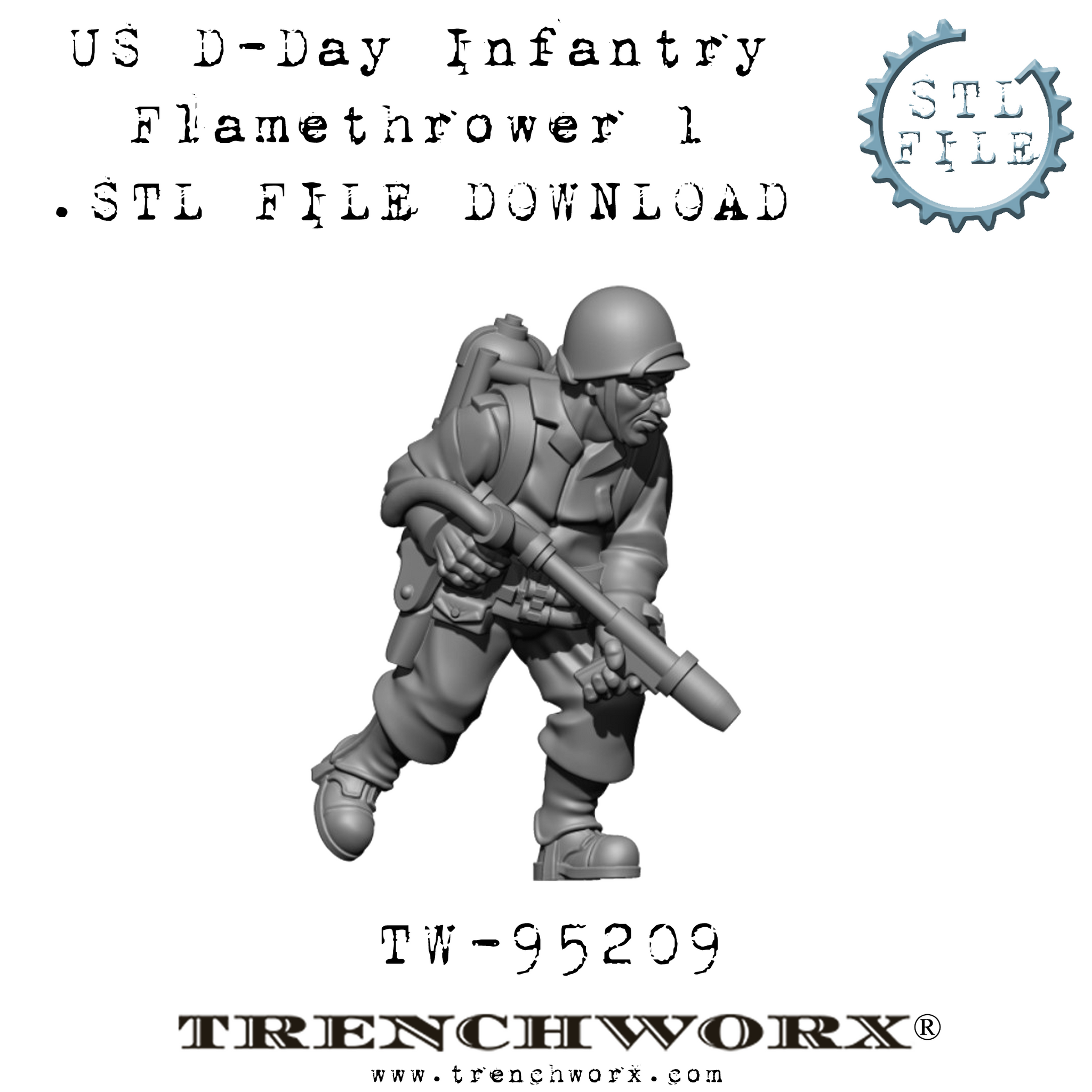 US D-Day Flamethrower, Pvt. Cook .STL Download – Trenchworx